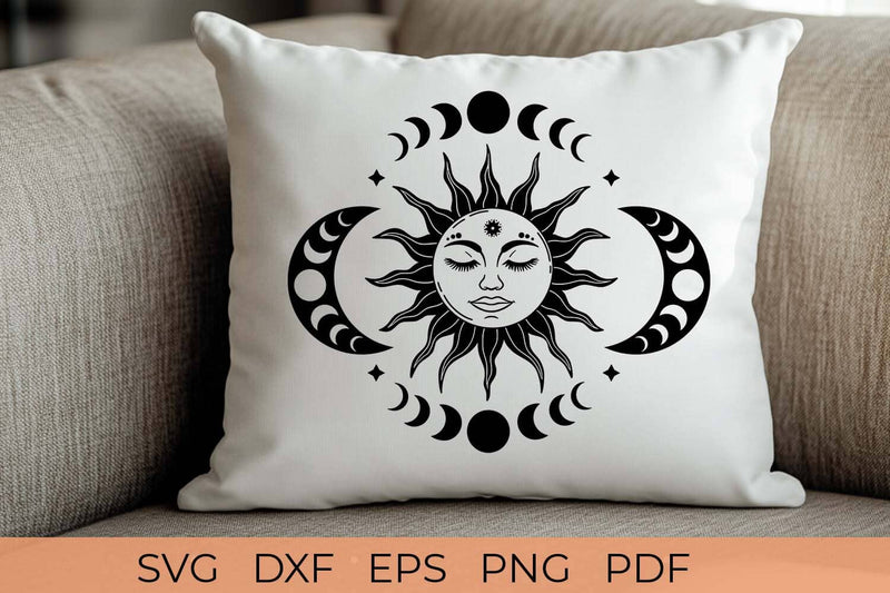 Boho Sun with face SVG File | Boho Sun and Moon SVG - So Fontsy