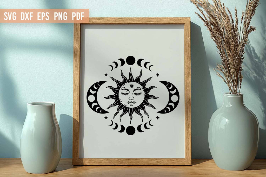 Boho Sun with face SVG File | Boho Sun and Moon SVG - So Fontsy