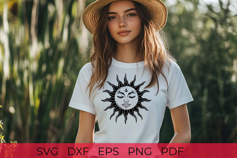 Boho Sun with face SVG File | Boho Sun Silhouette SVG - So Fontsy