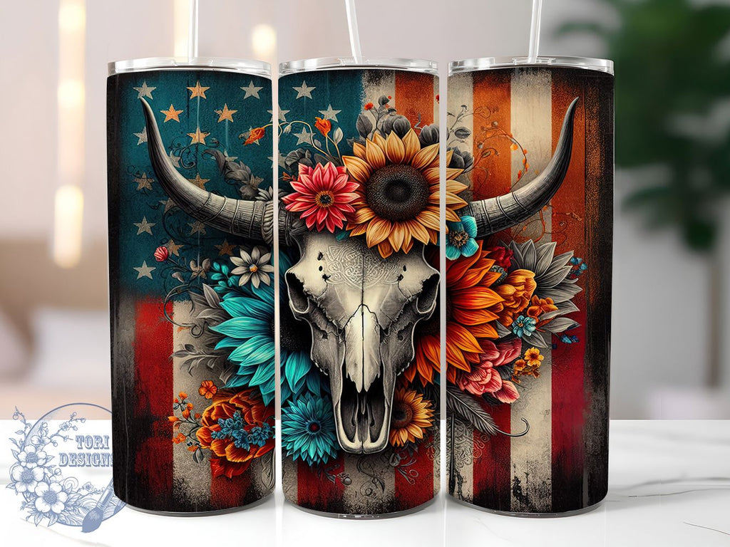 Boho Western Bull Skull Tumbler, Western Rustic Tumbler Wrap, Country ...