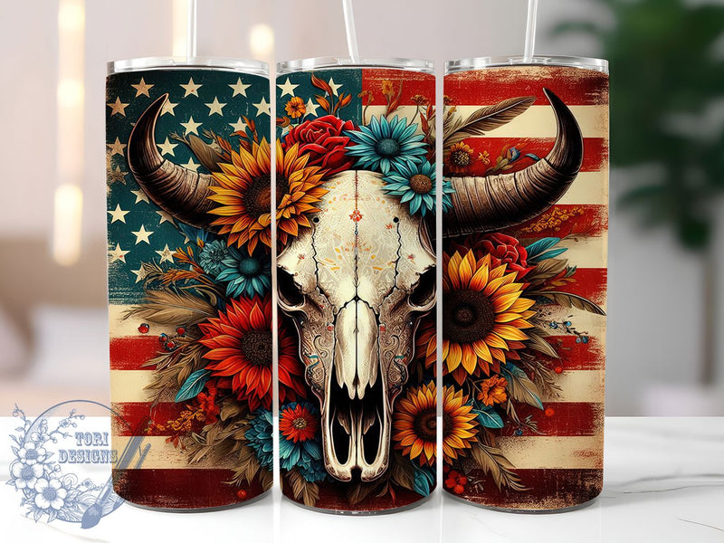 Boho Western Bull Skull Tumbler, Western Rustic Tumbler Wrap, Country ...