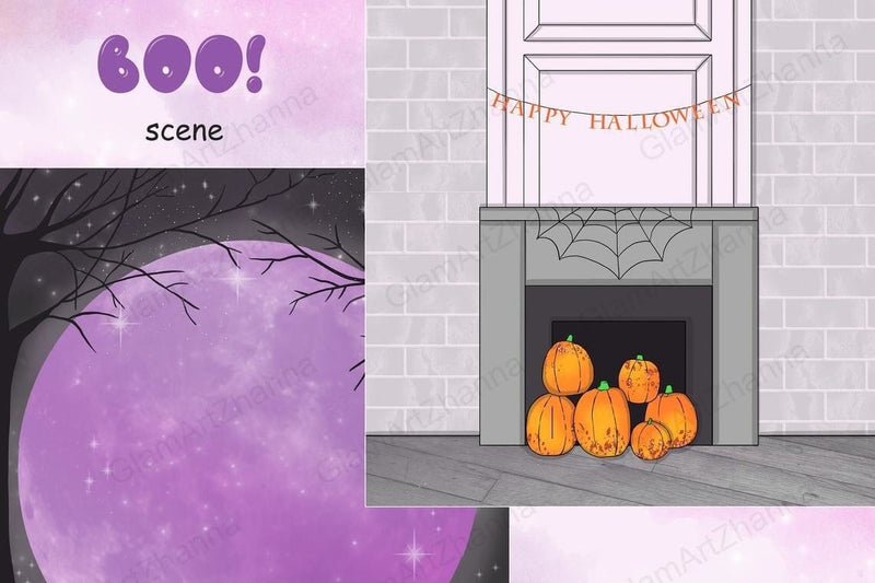 Boo SCENE Halloween Autumn Gothic Pumpkin Planner PNG Files - So Fontsy