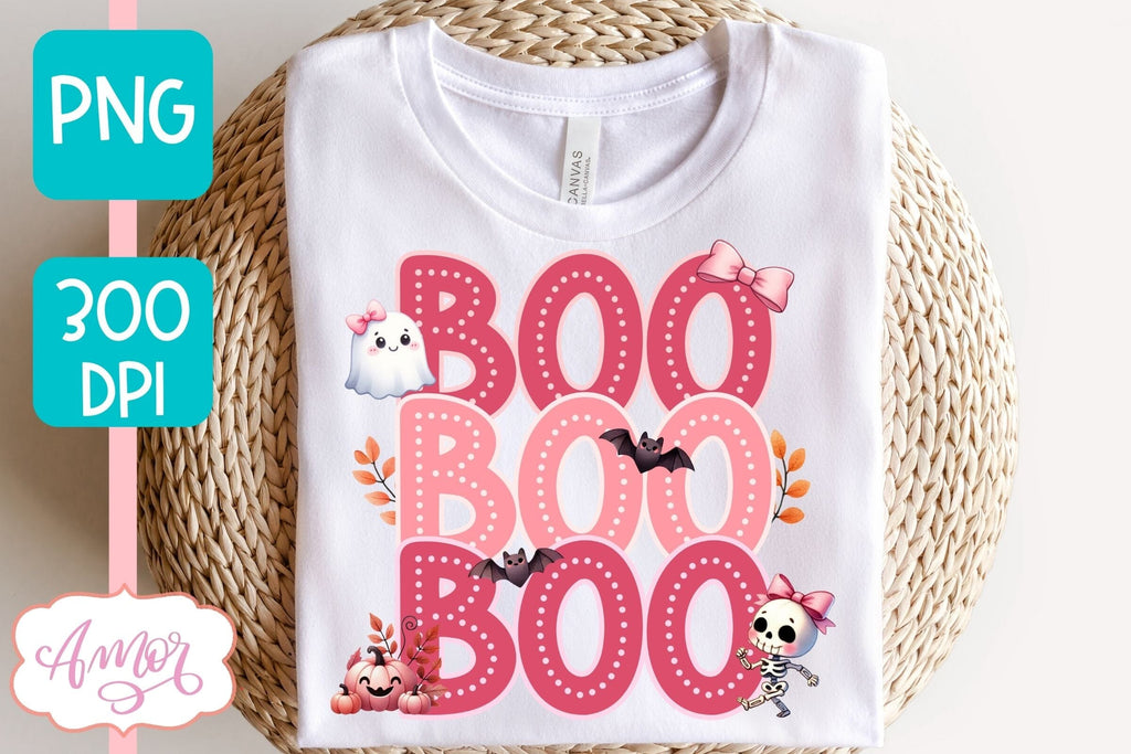 Boo shirt PNG for sublimation | Cute Pink Halloween PNG - So Fontsy