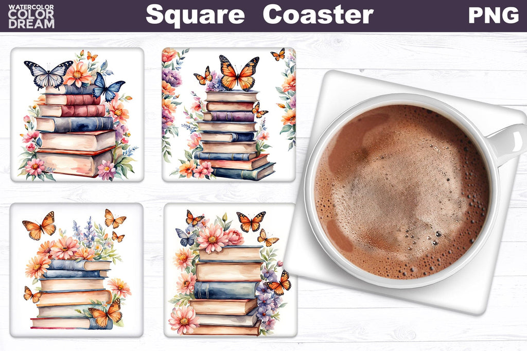 Book Butterfly Square Coaster | Book Lover Square Coaster - So Fontsy