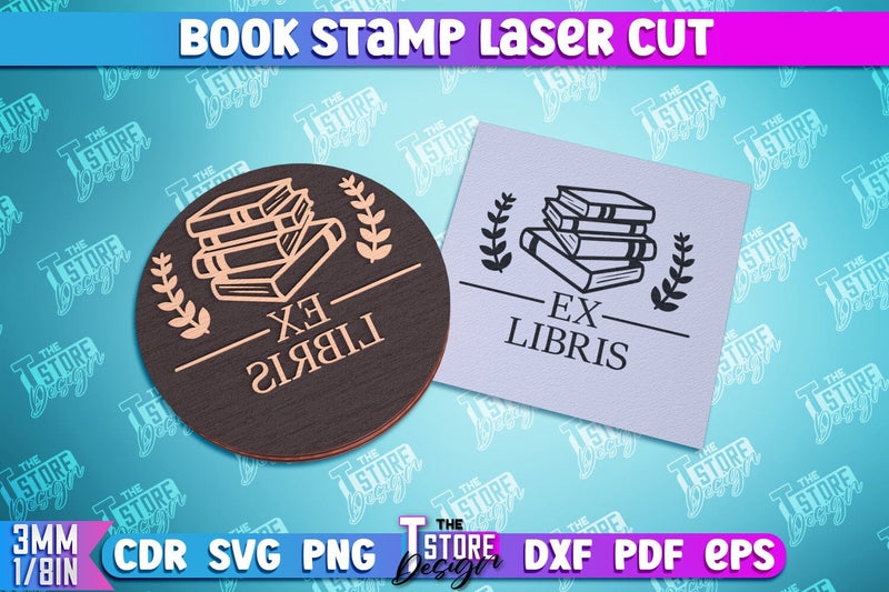 Book Stamp Laser Cut Bundle | Ex Libris | Wooden Stamp | Lettered Stamp | CNC File - So Fontsy