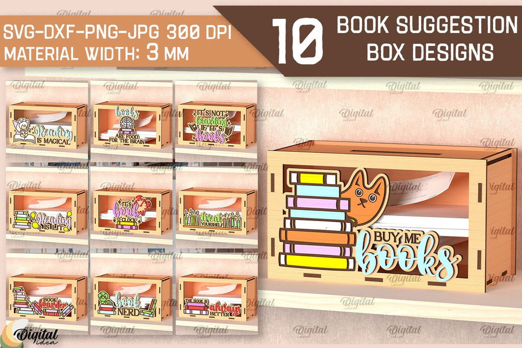 Book Suggestion Boxes Laser Cut Bundle. Suggestion Boxes SVG - So Fontsy