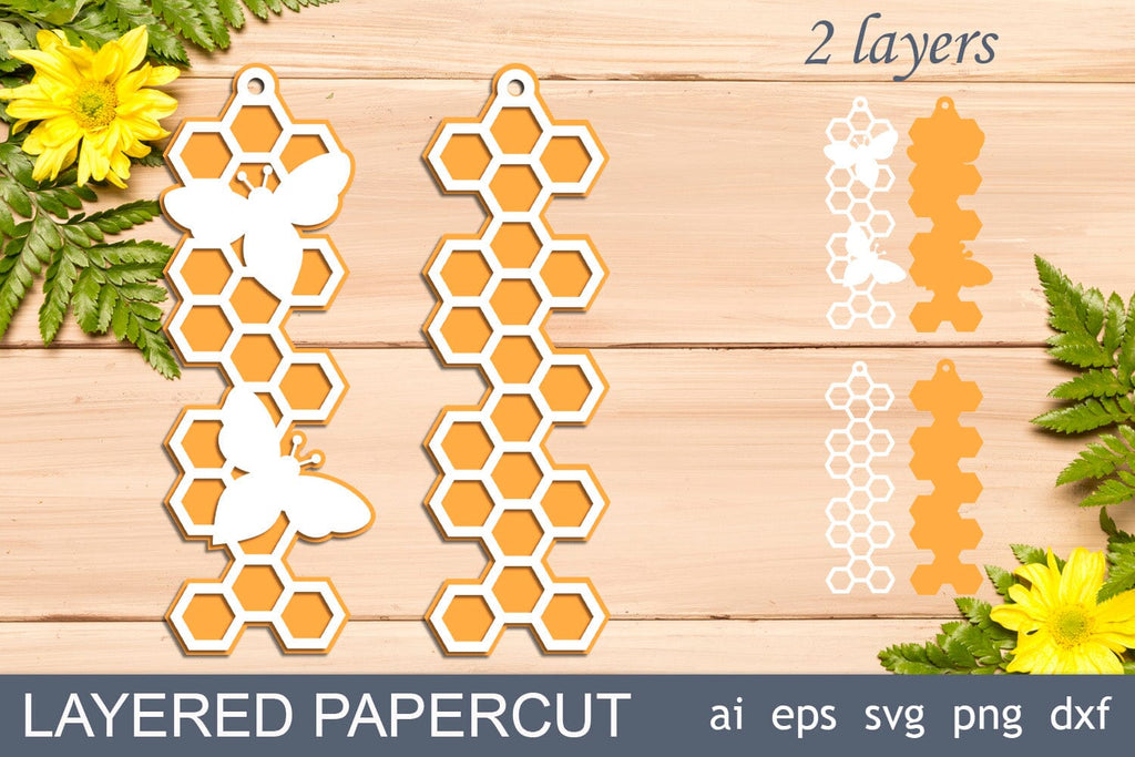 Bookmark with bee and honeycomb svg, Bookmark layered paper cut - So Fontsy