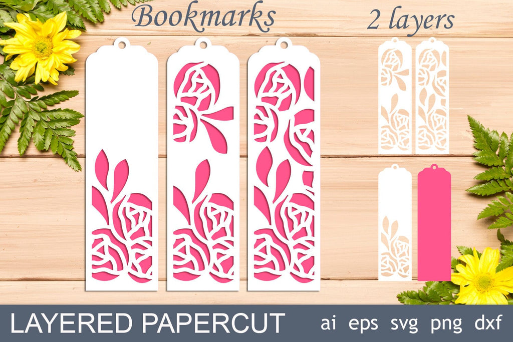 Bookmarks with flowers svg, Floral layered bookmark papercut - So Fontsy