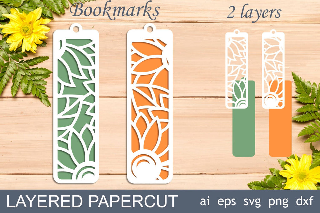 Bookmarks with sunflowers svg, Layered bookmark papercut - So Fontsy