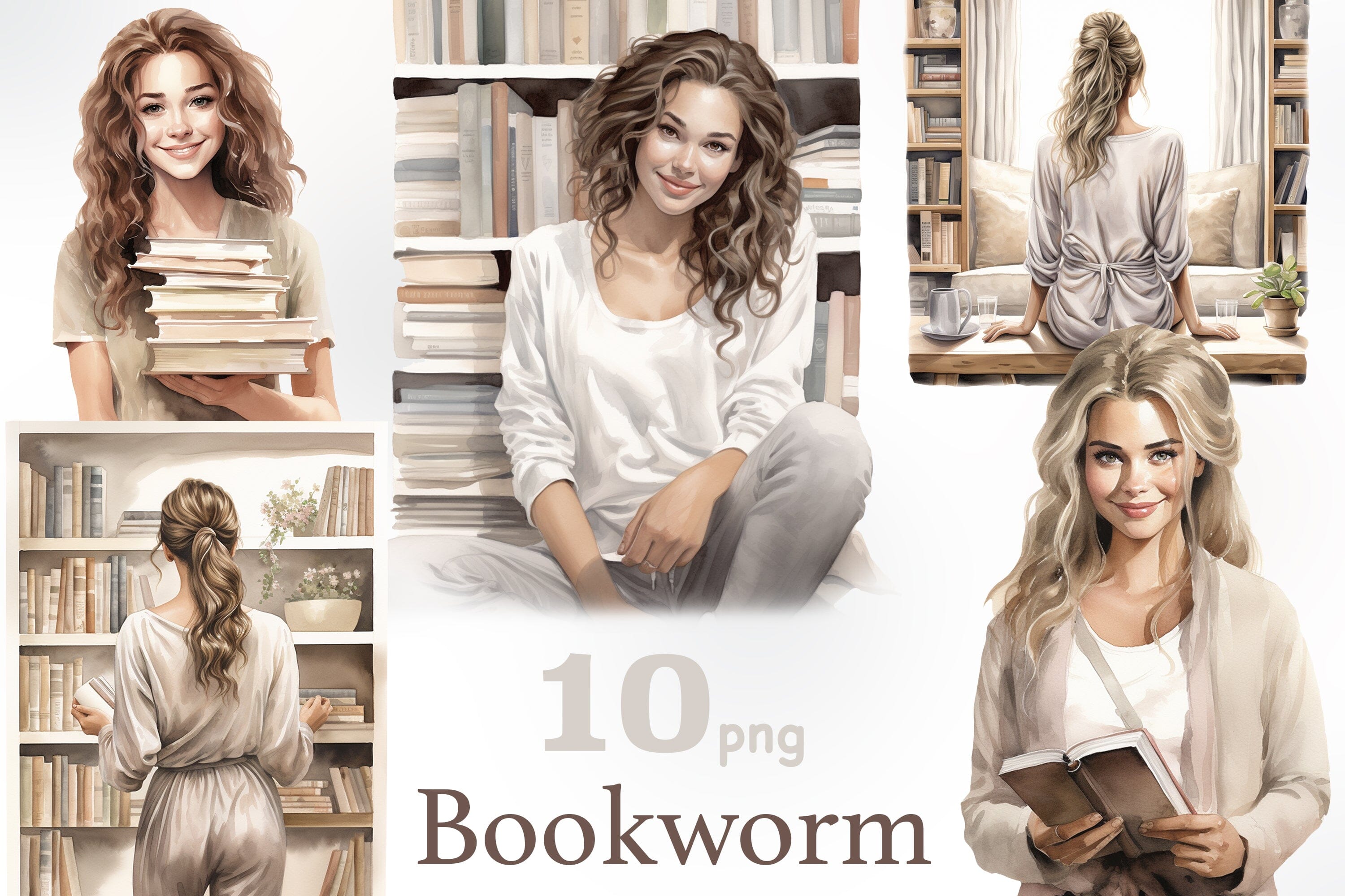 Bookworm Girl PNG | Cozy Girl Clipart - So Fontsy