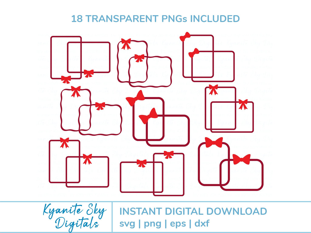 Bow 5x7" 2-Layer Frames SVG Bundle 2-color bow ribbon borders - So Fontsy