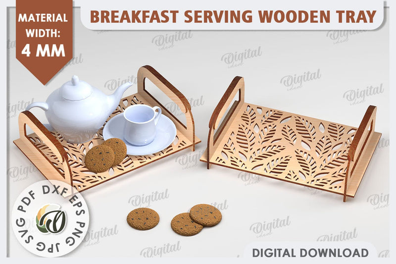 Breakfast Serving Tray Laser Cut Design. Wooden Tray SVG - So Fontsy