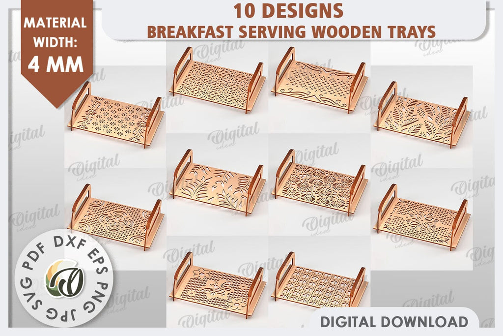 Breakfast Serving Trays Laser Cut Bundle. Wooden Trays SVG - So Fontsy