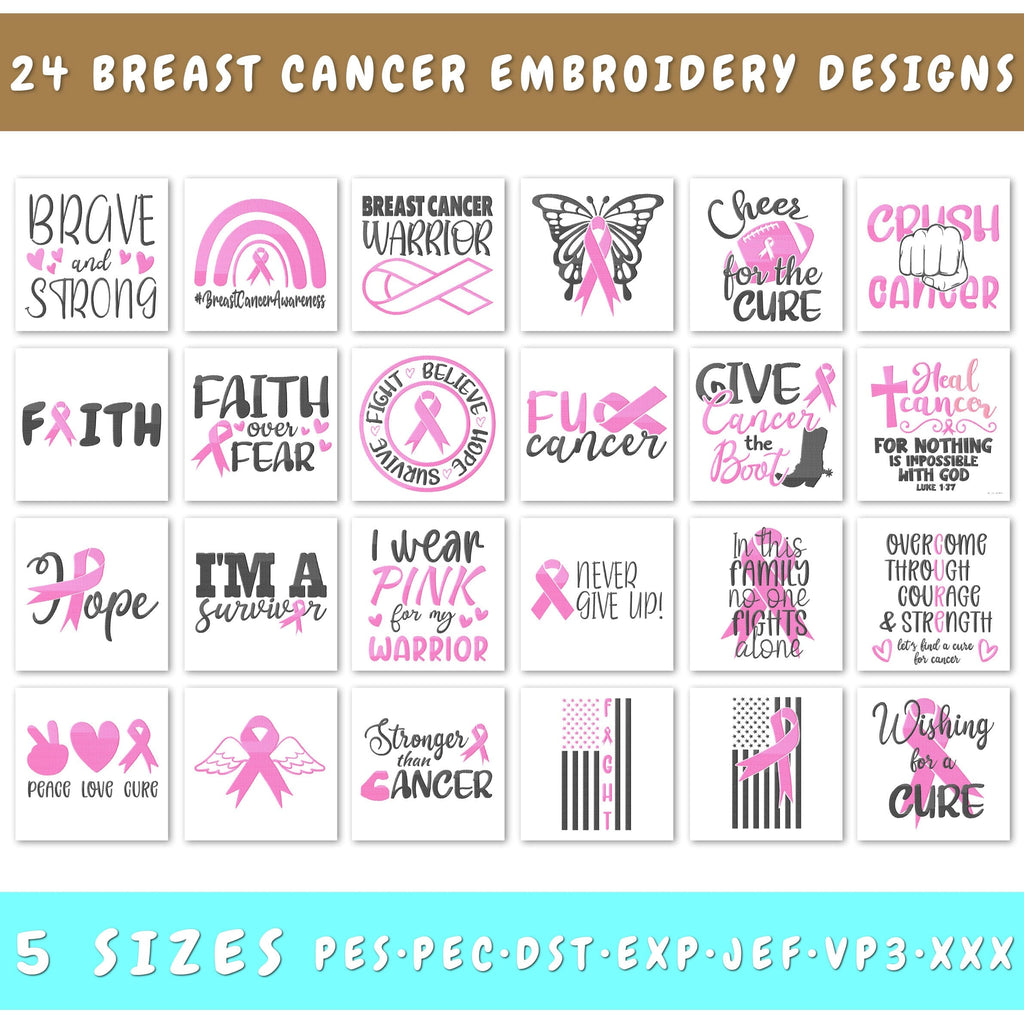 Breast Cancer Embroidery Designs Bundle - 24 Designs, Breast Cancer ...