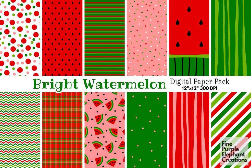 Bright Watermelon Scrapbook Digital Paper | Summer Fruit Themed - So Fontsy