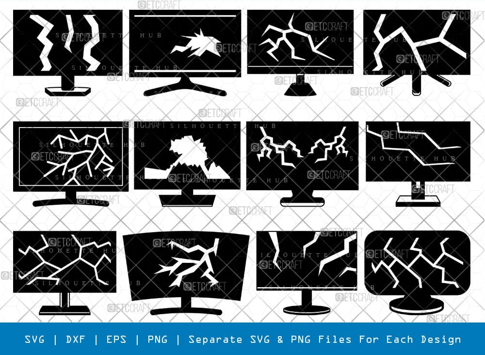 Broken Monitor Svg Cricut Cut Files Png Bundle - So Fontsy