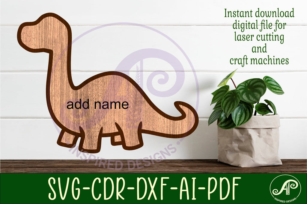 Brontosaurus Dinosaur outline two layer name wall sign - So Fontsy