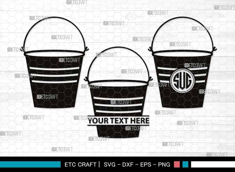 Bucket Monogram, Bucket Silhouette, Bucket SVG, Water Bucket Svg ...