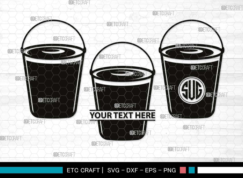 Bucket Monogram, Bucket Silhouette, Bucket SVG, Water Bucket Svg ...
