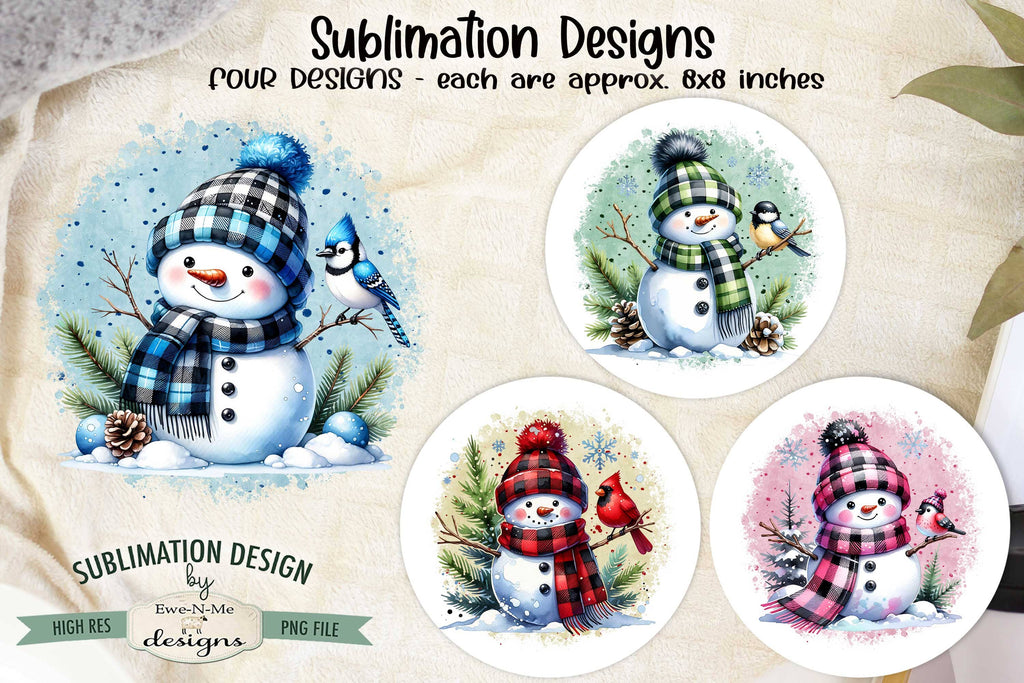 Buffalo Plaid Snowmen Sublimation Designs | Winter PNG - So Fontsy