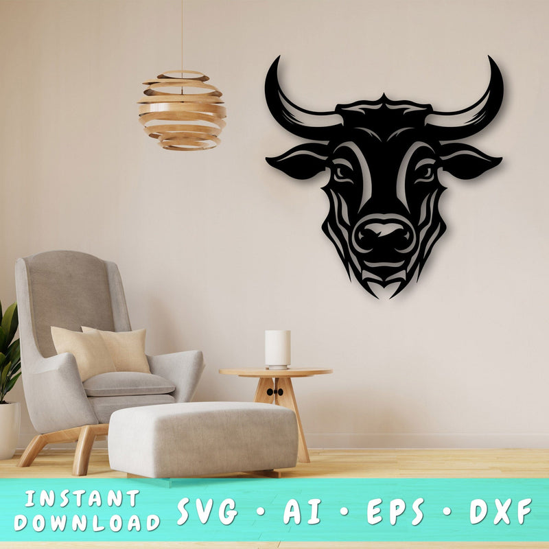 Bull Laser SVG Cut File, Bull Glowforge File, Bull DXF, Bull Wall Art ...