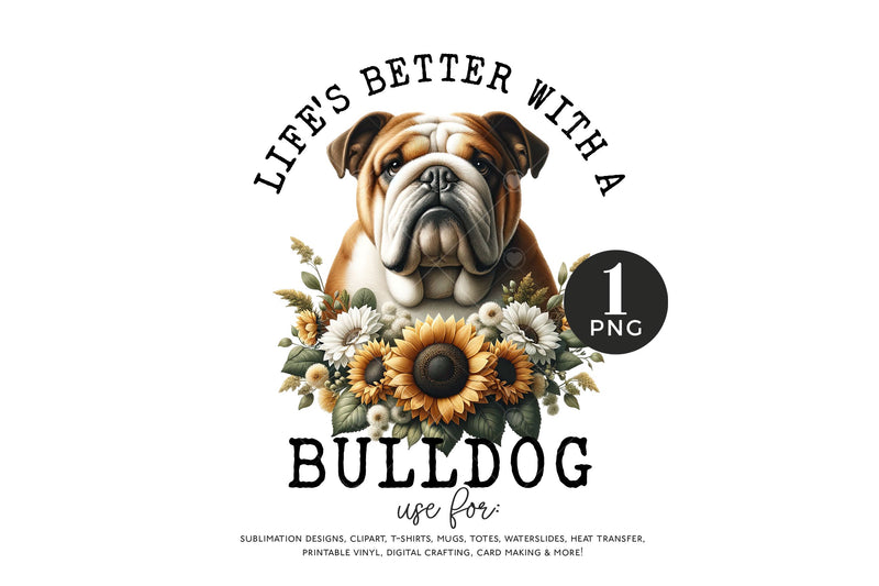 Bulldog PNG Floral Sublimation - So Fontsy