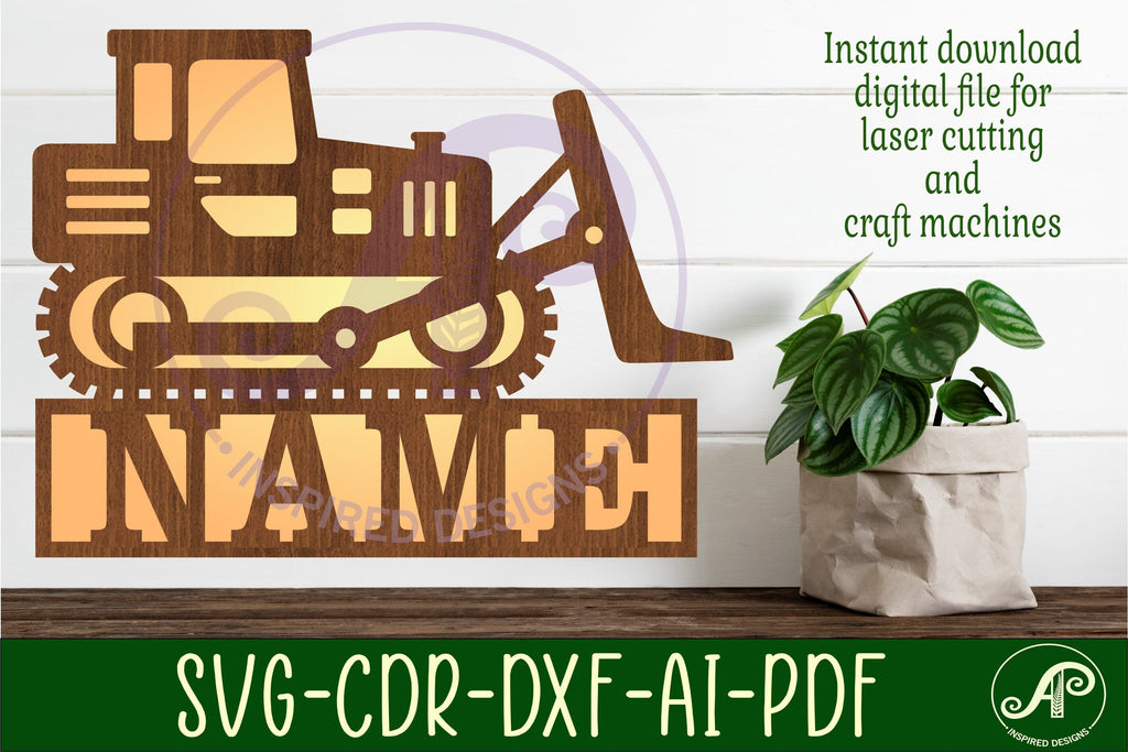 Bulldozer construction vehicle name sign svg laser cut - So Fontsy
