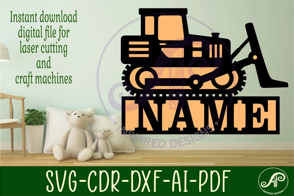 Bulldozer construction vehicle name sign svg laser cut - So Fontsy