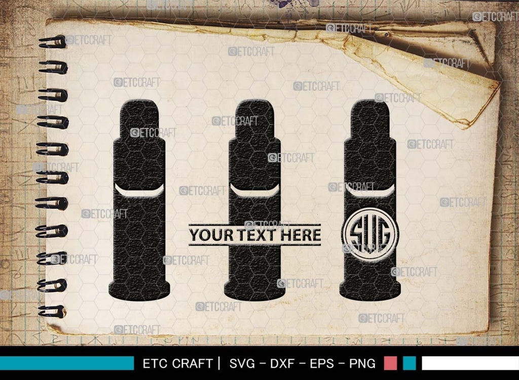 Bullet Monogram, Bullet Silhouette, Bullet SVG, Guns Svg, Gun Round Svg ...