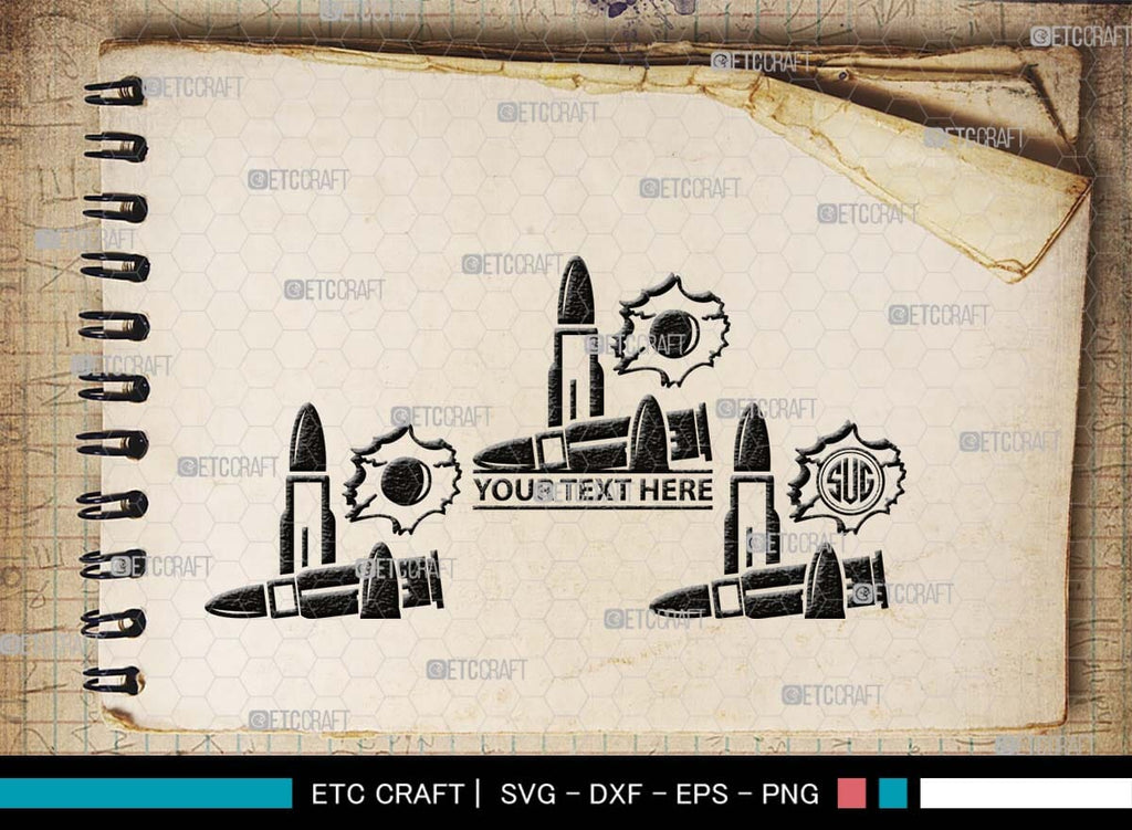 Bullet Monogram, Bullet Silhouette, Bullet SVG, Guns Svg, Gun Round Svg ...