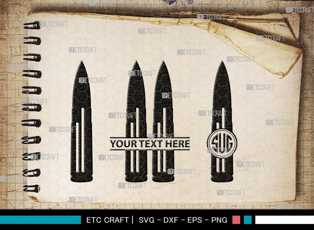 Bullet Monogram, Bullet Silhouette, Bullet SVG, Guns Svg, Gun Round Sv ...