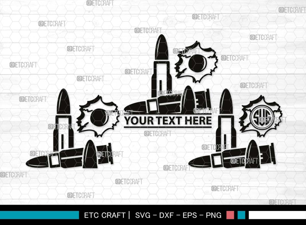 Bullet Monogram, Bullet Silhouette, Bullet SVG, Guns Svg, Gun Round Svg ...