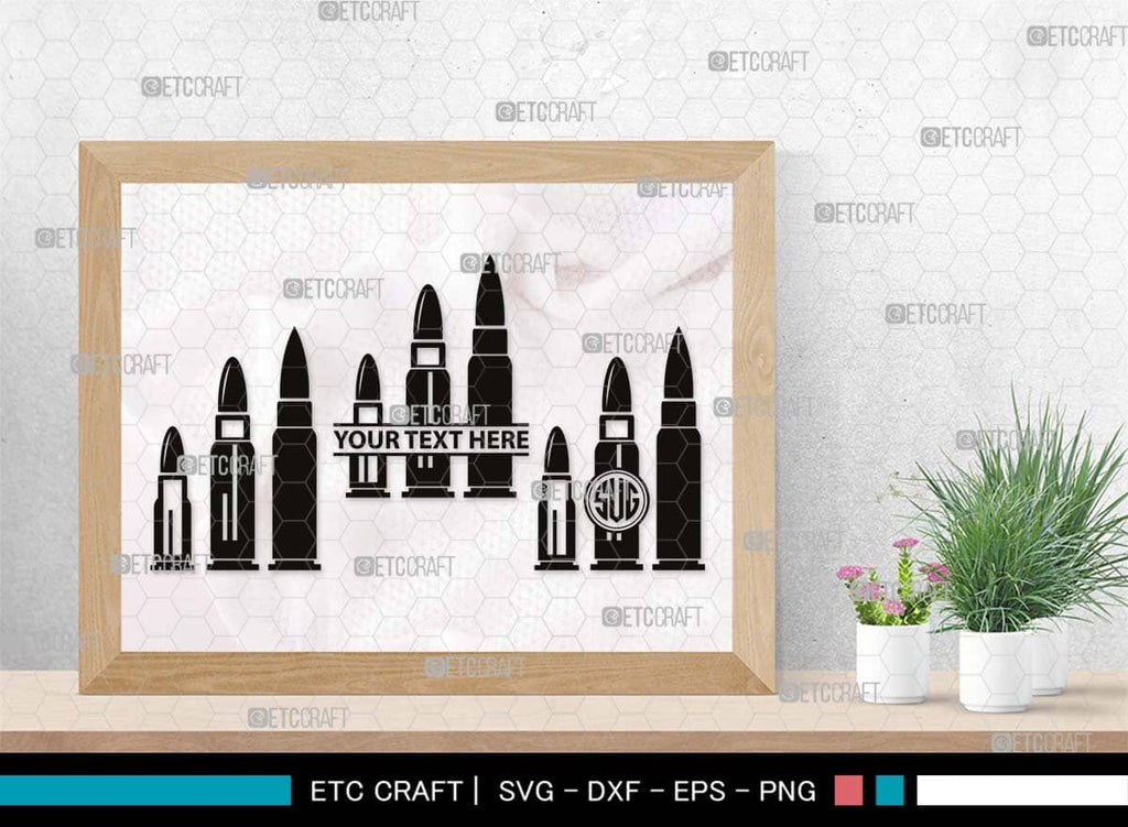 Bullet Monogram, Bullet Silhouette, Bullet SVG, Guns Svg, Gun Round Svg ...