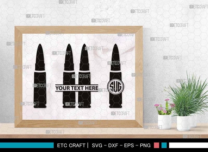 Bullet Monogram, Bullet Silhouette, Bullet SVG, Guns Svg, Gun Round Svg ...