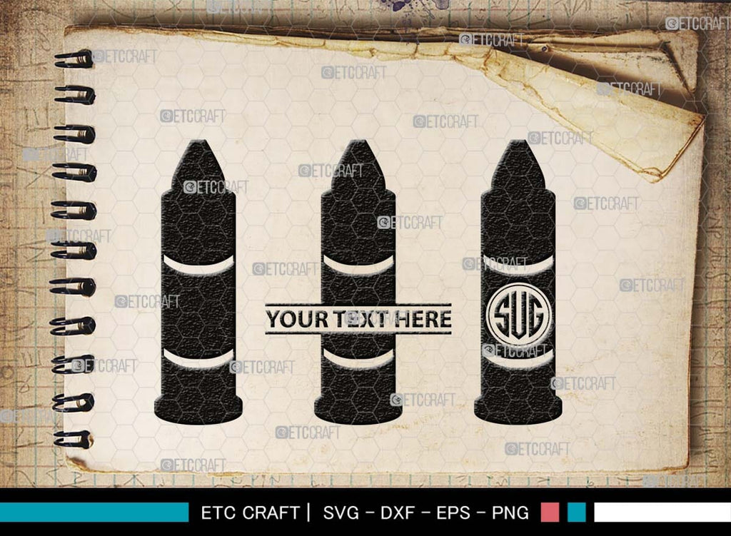 Bullet Monogram, Bullet Silhouette, Bullet SVG, Guns Svg, Gun Round Svg ...