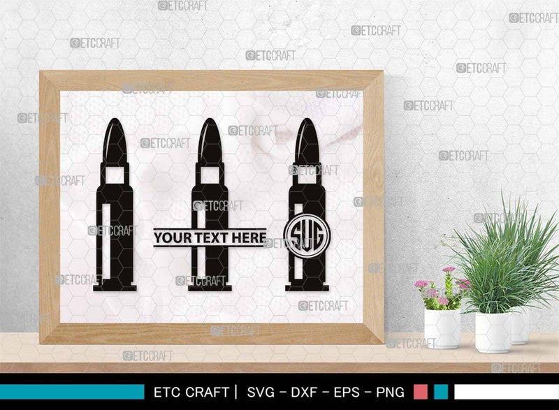 Bullet Monogram, Bullet Silhouette, Bullet SVG, Guns Svg, Gun Round Svg ...