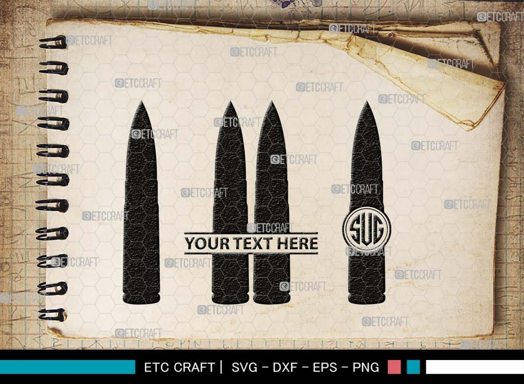 Bullet Monogram, Bullet Silhouette, Bullet SVG, Guns Svg, Gun Round Svg ...