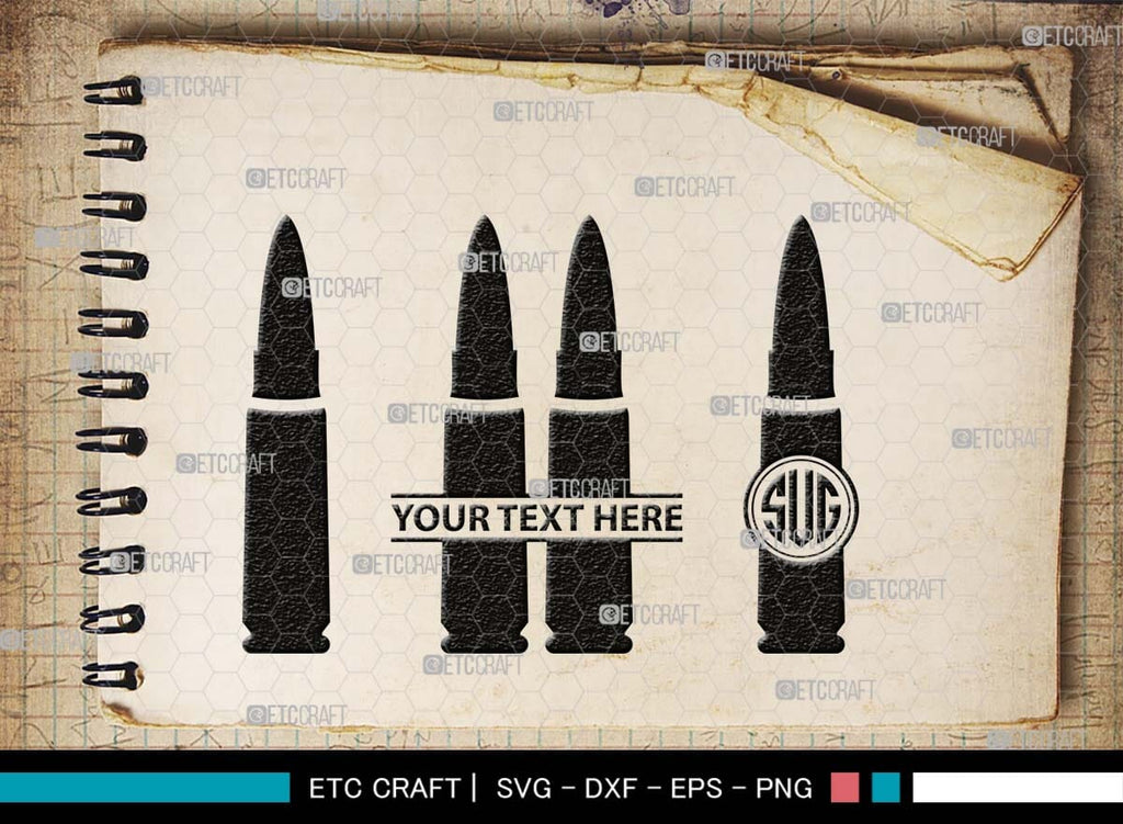 Bullet Monogram, Bullet Silhouette, Bullet SVG, Guns Svg, Gun Round Svg ...