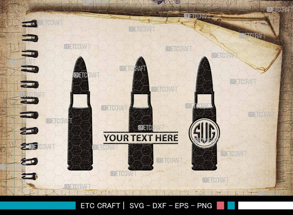 Bullet Monogram, Bullet Silhouette, Bullet SVG, Guns Svg, Gun Round Svg ...
