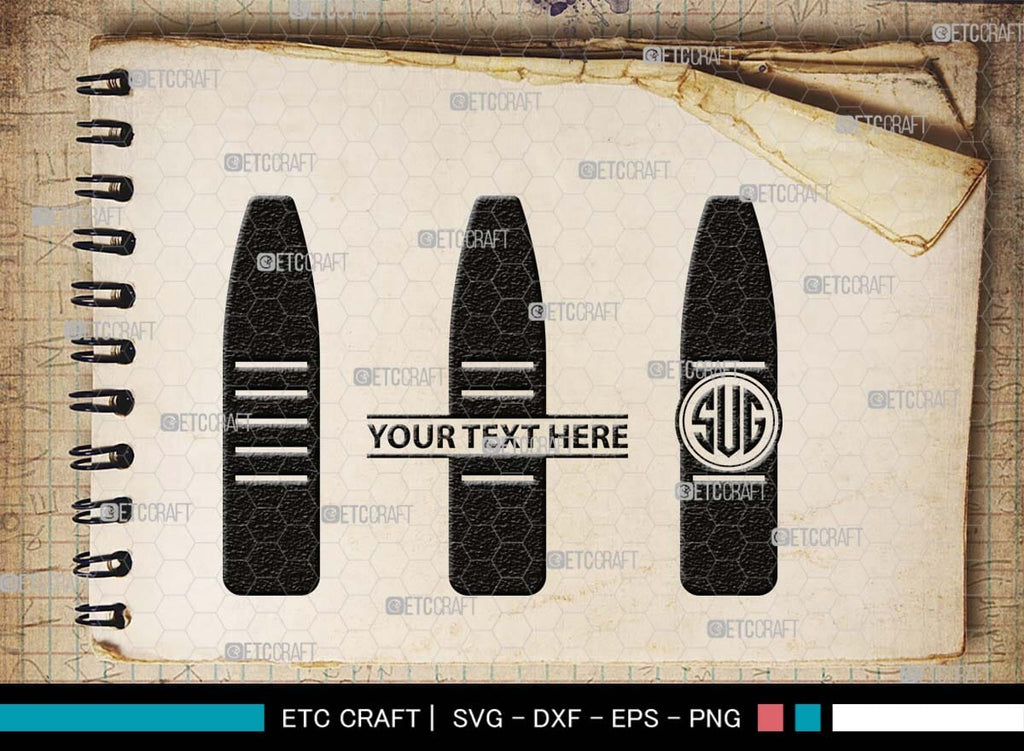 Bullet Monogram, Bullet Silhouette, Bullet SVG, Guns Svg, Gun Round Svg ...
