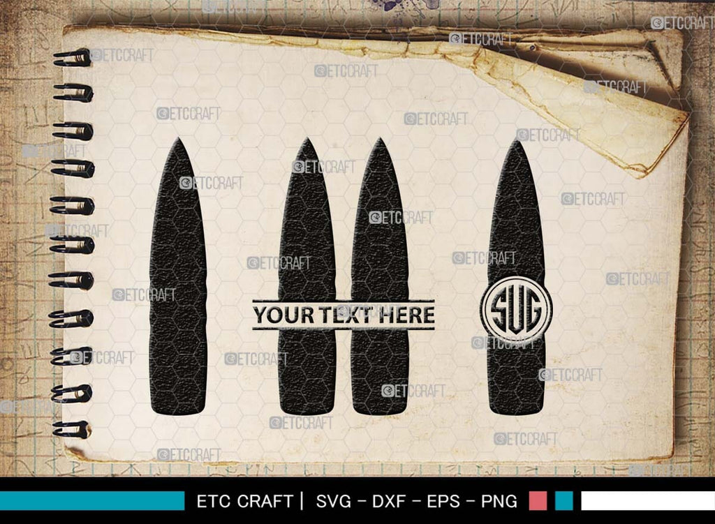 Bullet Monogram, Bullet Silhouette, Bullet SVG, Guns Svg, Gun Round Svg ...