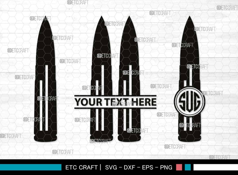 Bullet Monogram, Bullet Silhouette, Bullet SVG, Guns Svg, Gun Round Sv ...