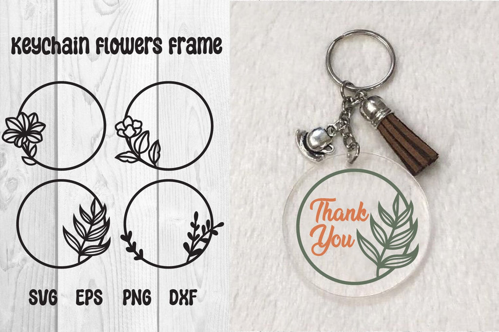 Bundle Keychain Flower frame svg, dxf, eps, png - So Fontsy