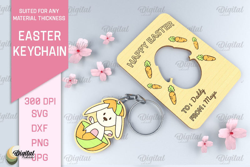 Bunny Easter Keychain SVG. Easter Keyring Laser Cut - So Fontsy