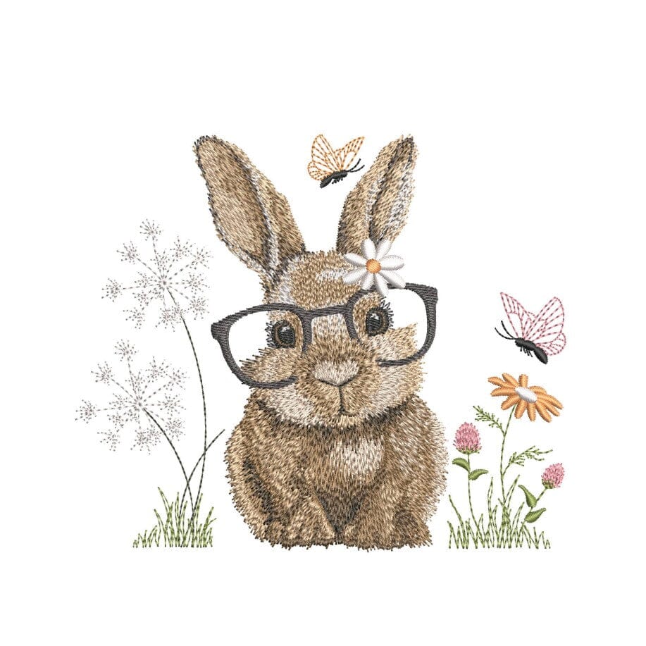 Bunny with Glasses Embroidery Design, 3 sizes, Instant Download - So Fontsy