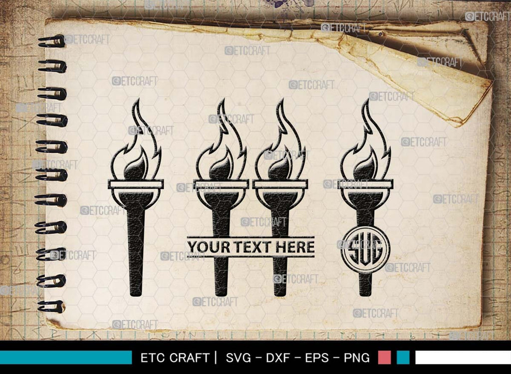 Burning Torch Monogram, Burning Torch Silhouette, Burning Torch SVG, O ...