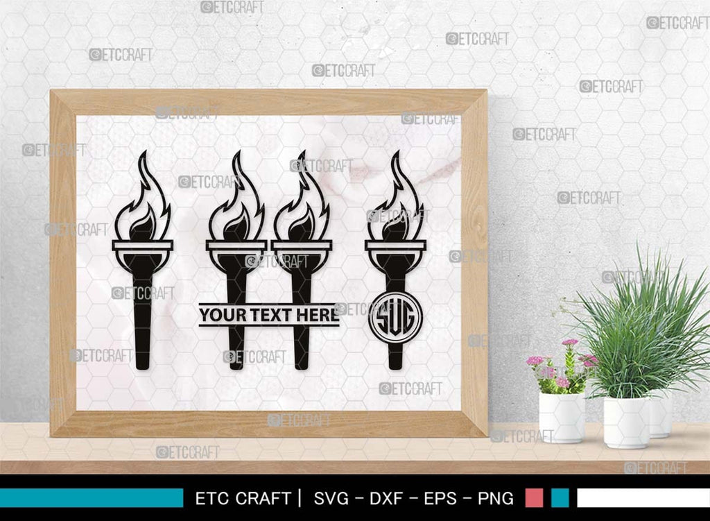 Burning Torch Monogram, Burning Torch Silhouette, Burning Torch SVG, O ...