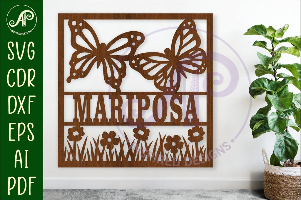 Butterflies and flowers name sign svg laser cut template - So Fontsy