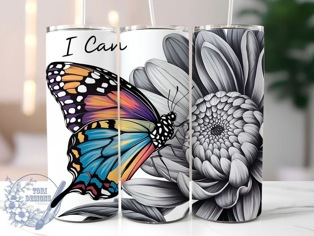 Butterfly Floral Inspirational Tumbler Wrap, Positive Quote Tumbler ...