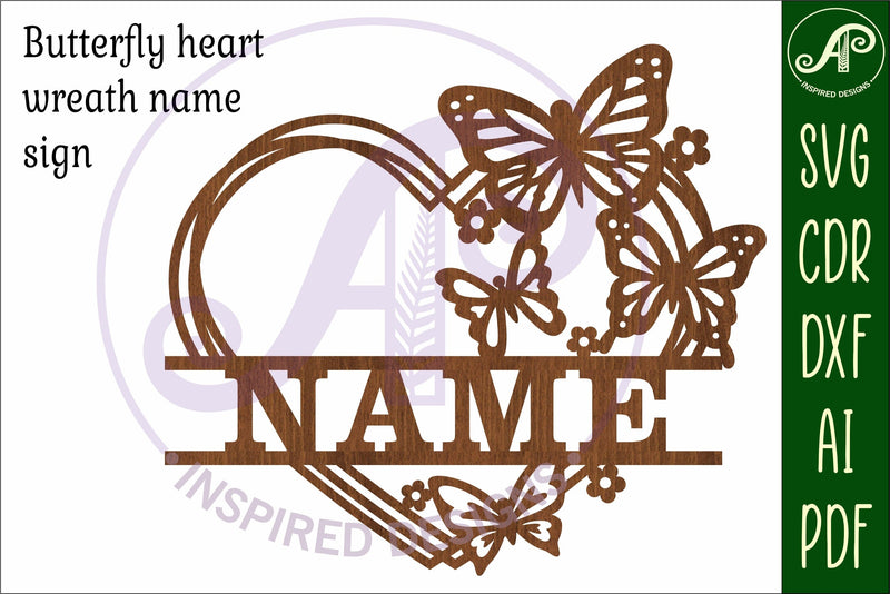 Butterfly heart name sign svg laser cut file - So Fontsy